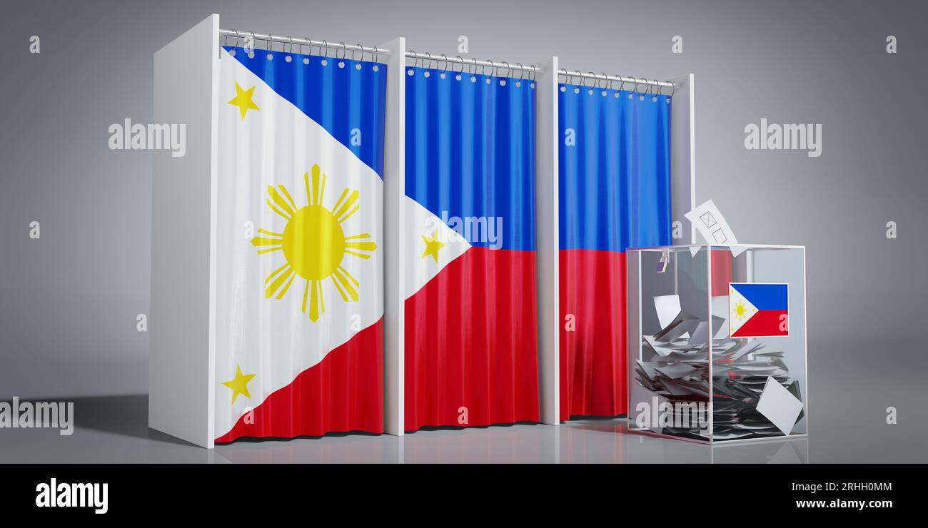 Philippines - voting booths with country flag and ballot box - 3D ...