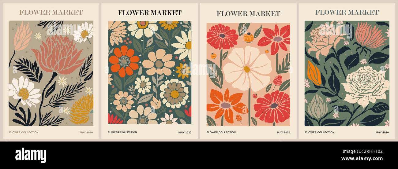 Set of abstract Flower Market posters vector art Stock Vector Image ...
