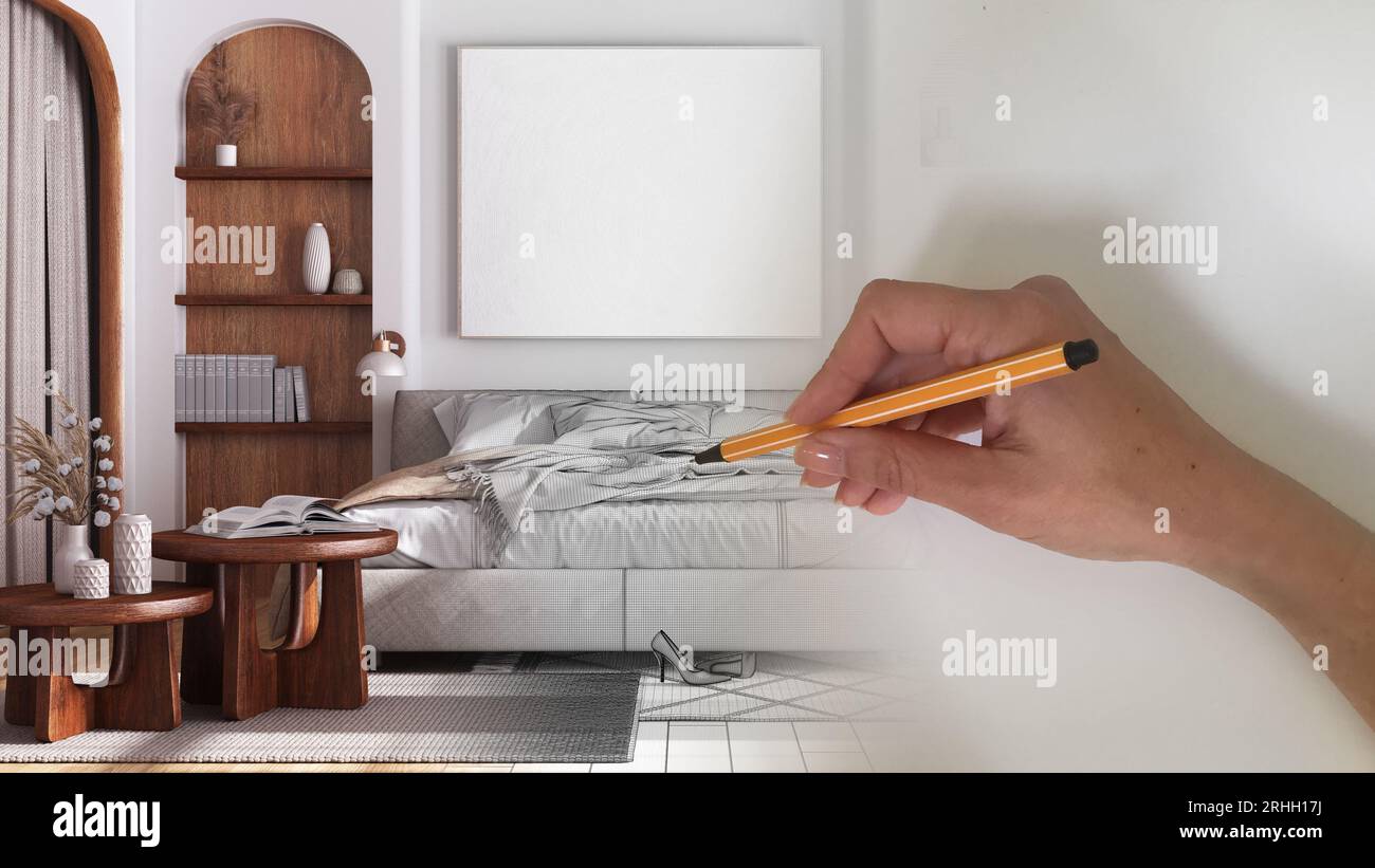 Architect interior designer concept: hand drawing a design interior ...