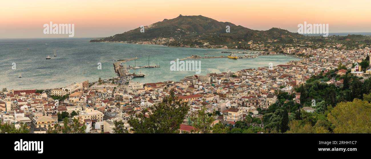 Panoramic view of Zakynthos island in Greece. View from Bochali village ...