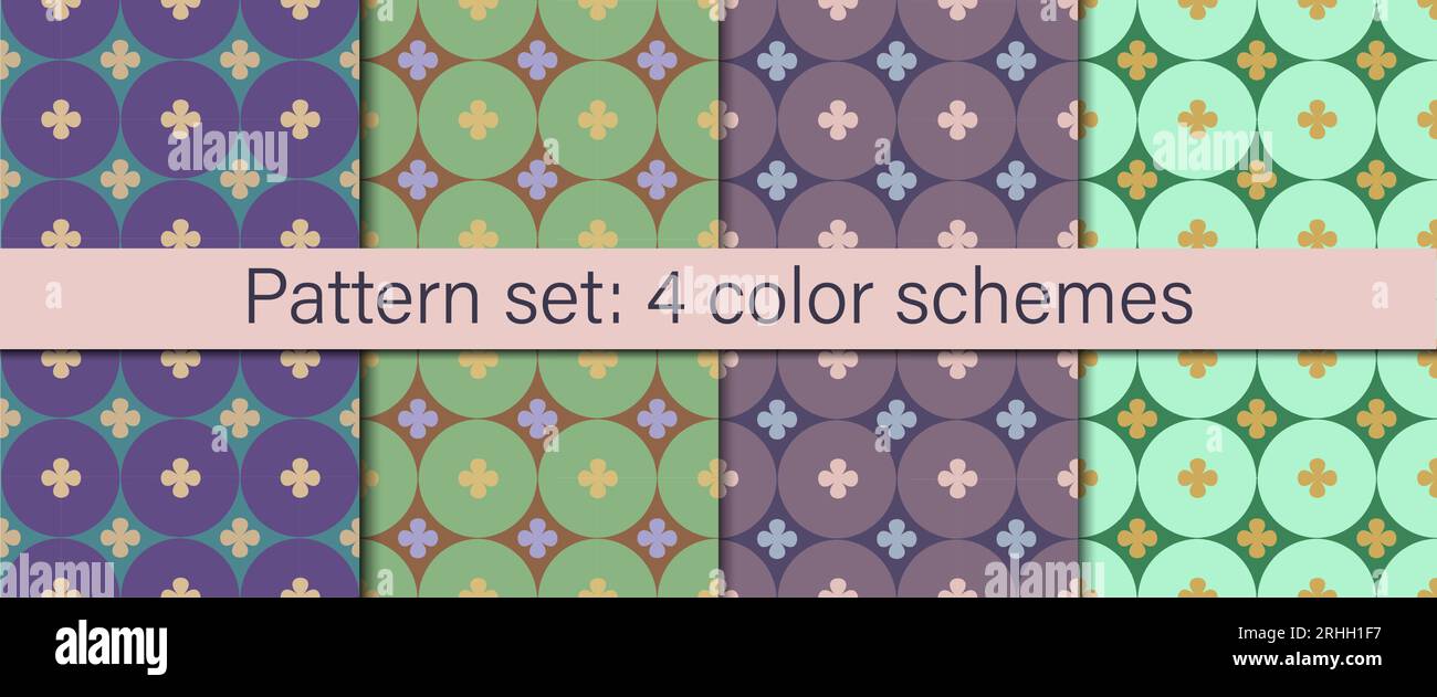 Retro geometric seamless pattern collection in green, purple and yellow ...