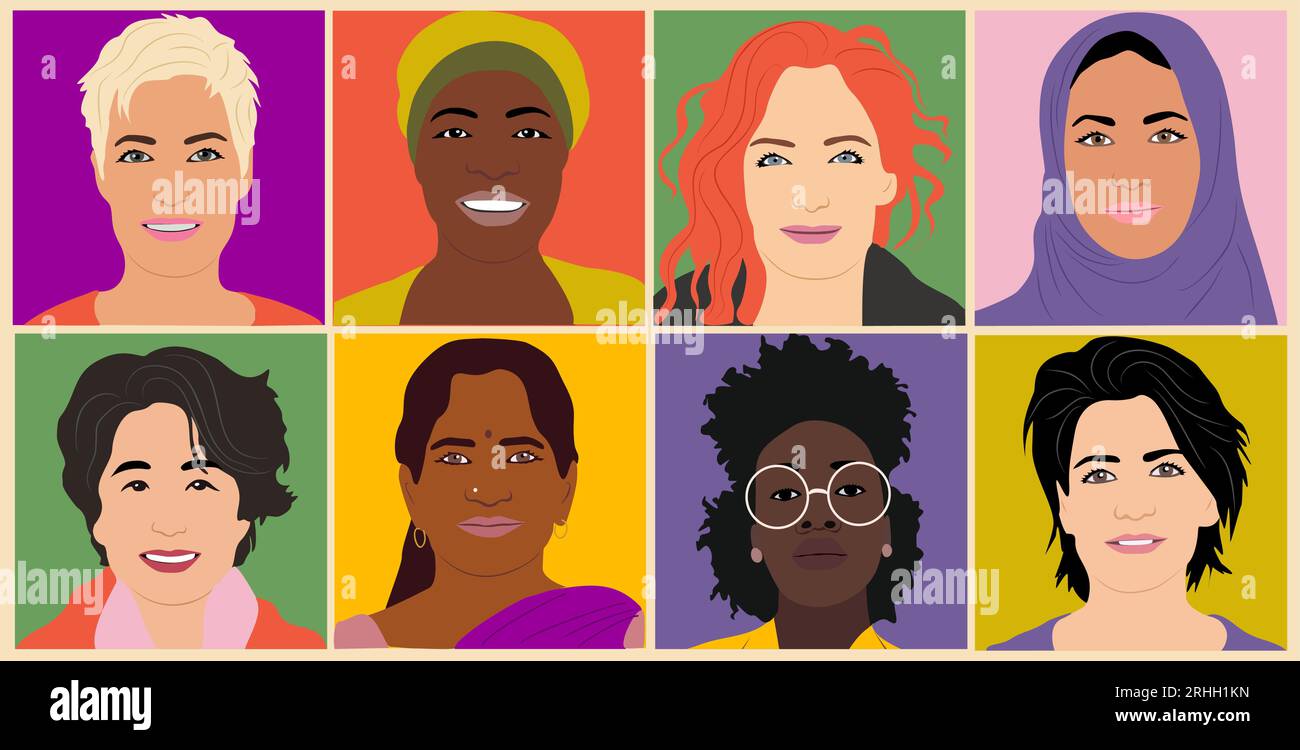 Set of multiethnic multiracial women vector avatar Stock Vector Image ...