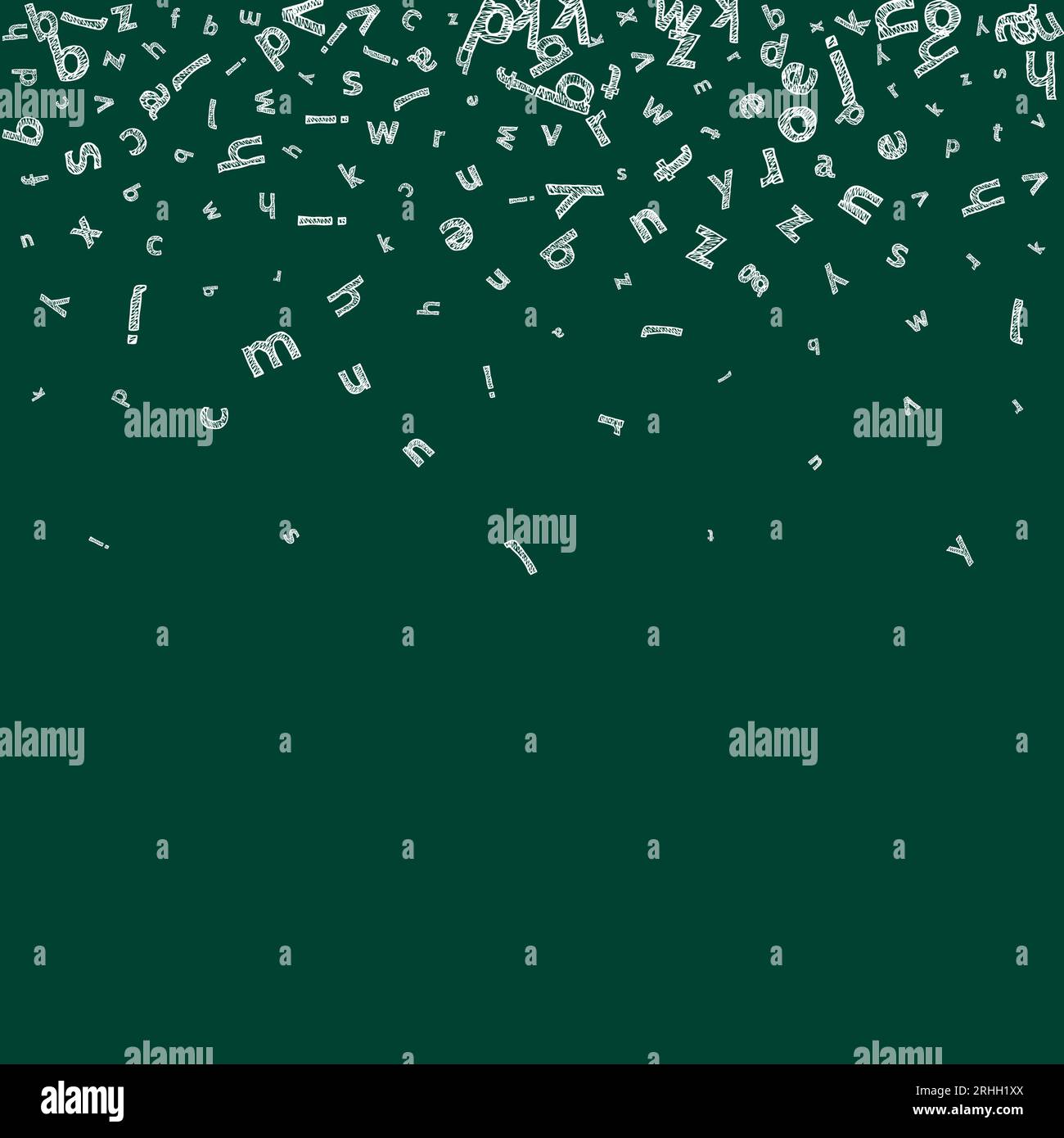 Falling letters of English language. Sketch chalk flying words of Latin ...