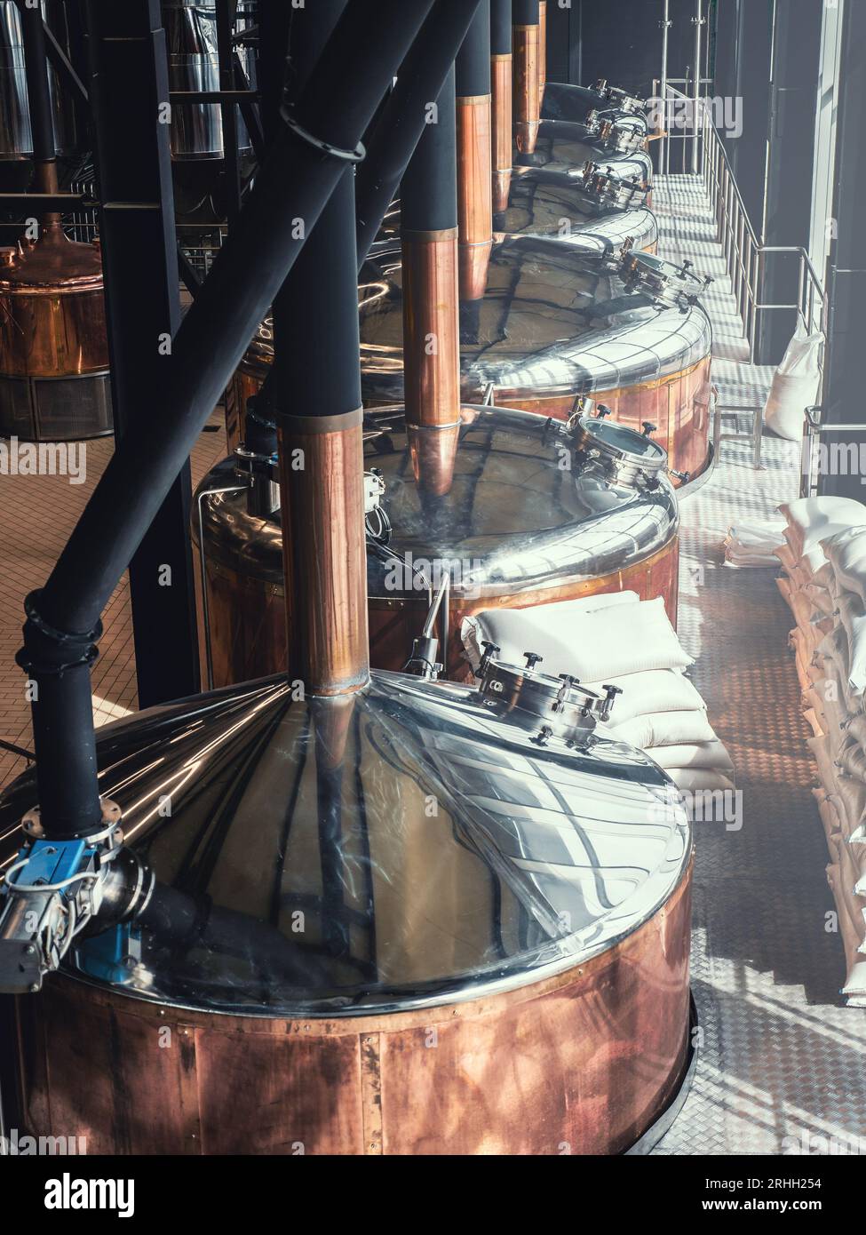 Micro Brewery and equipment. Round copper storage tanks for beer ...