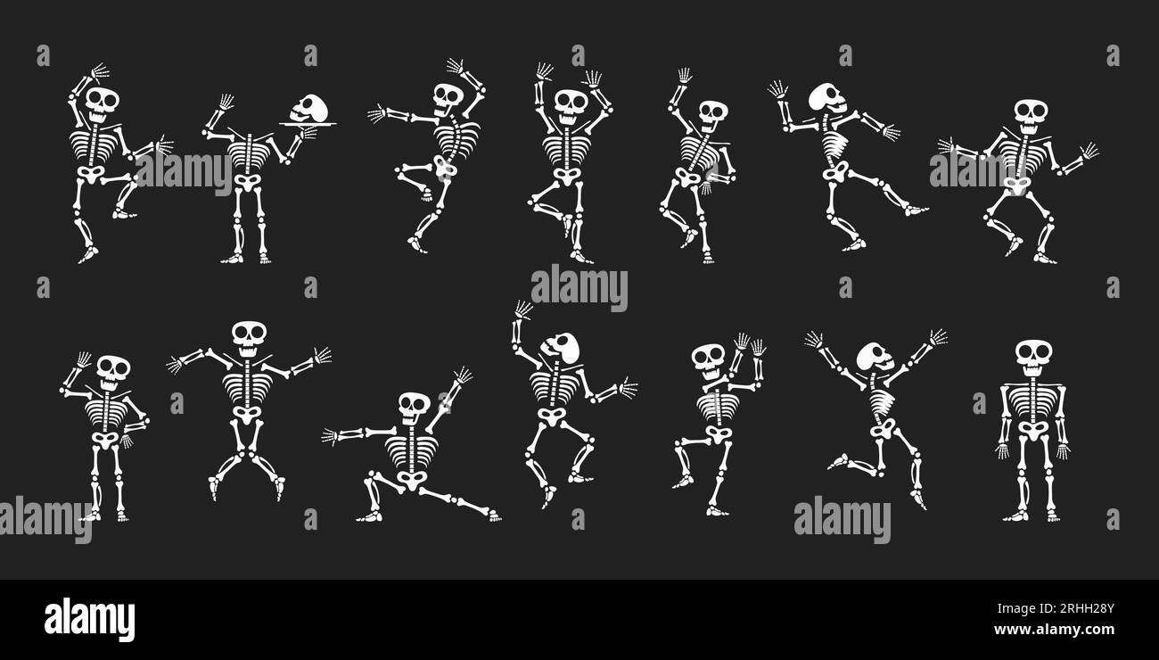 Skeletons dancing with different positions flat style design vector ...