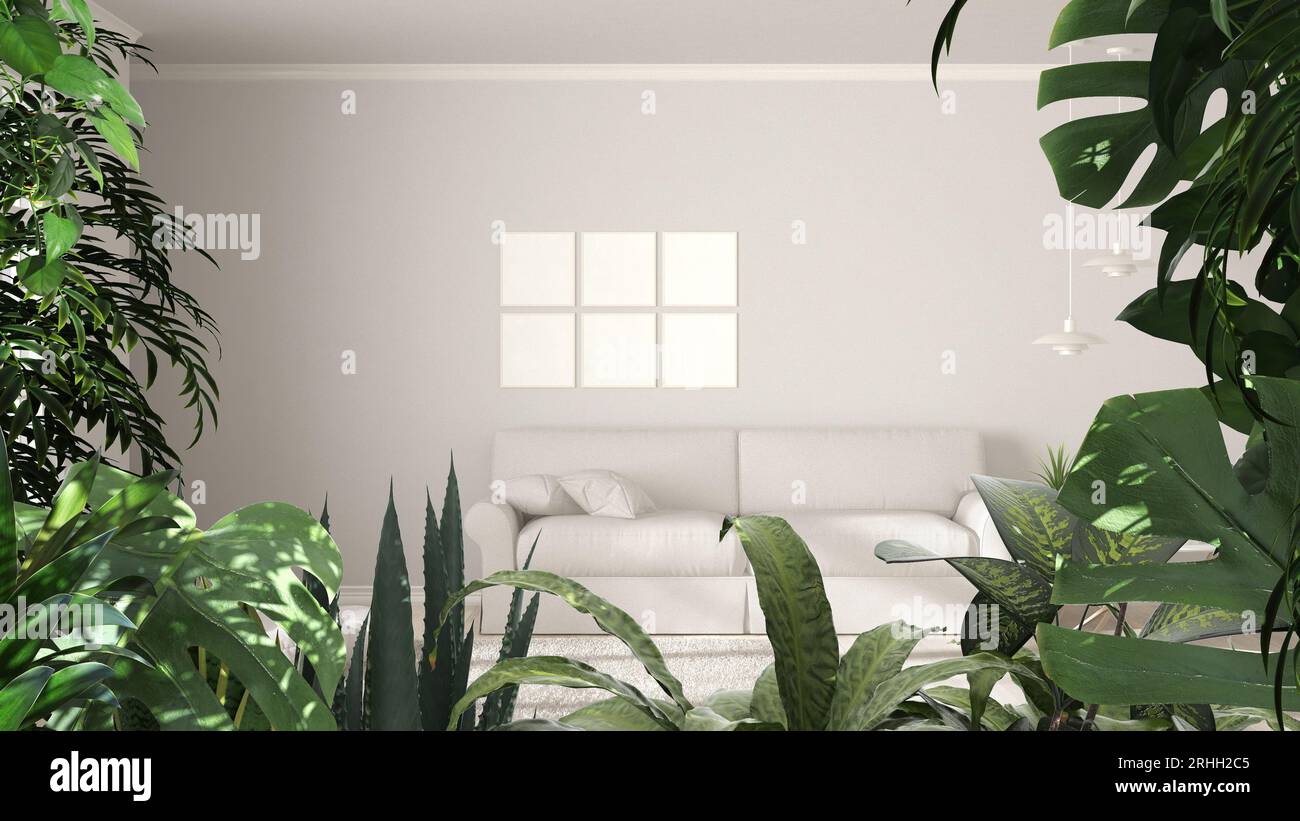 Jungle frame, biophilic idea. Tropical leaves over scandinavian minimal ...