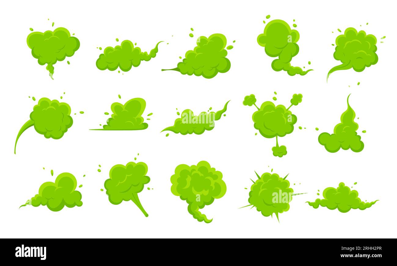 Smelling green cartoon smoke or fart clouds flat style design vector ...