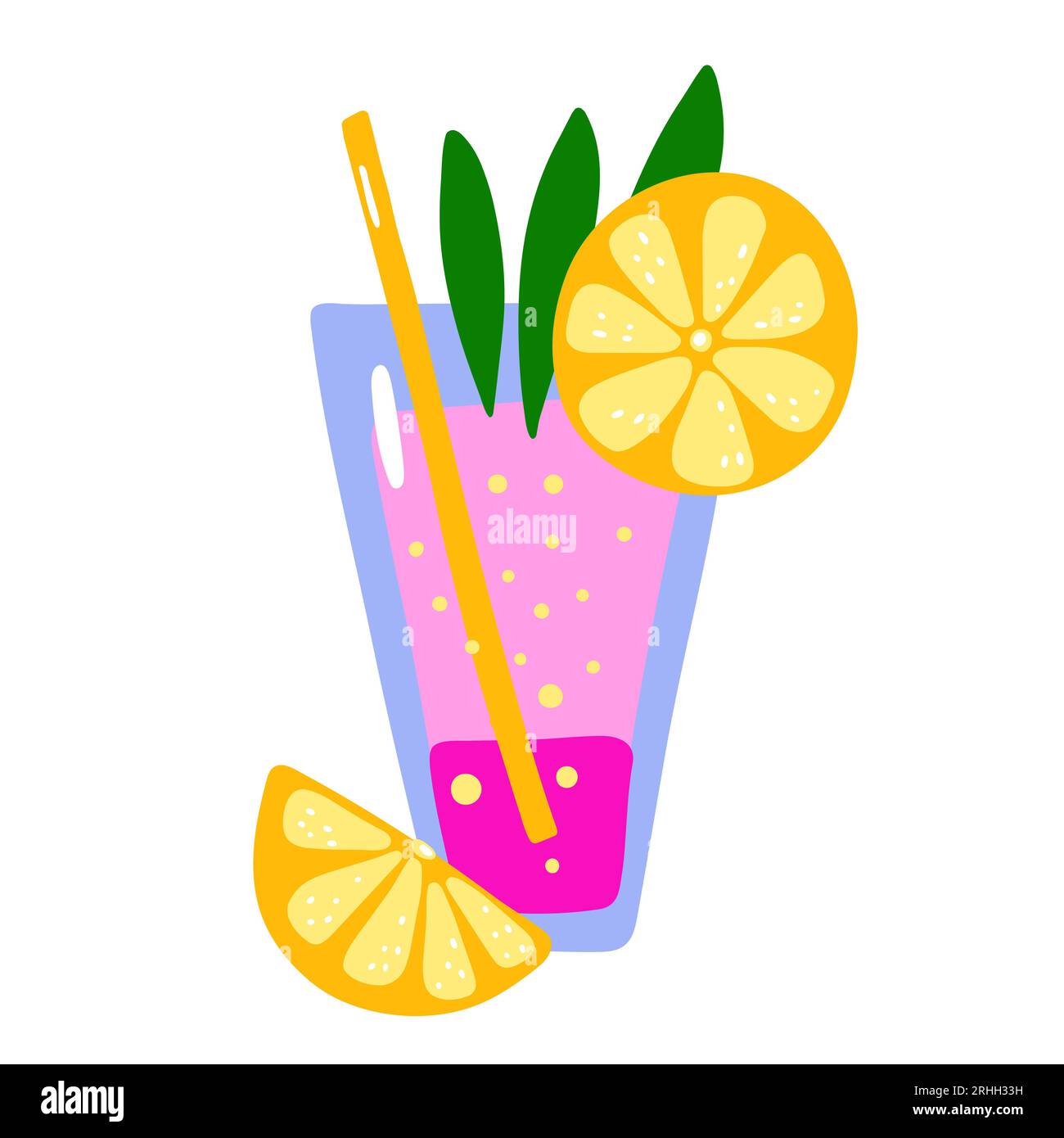 Cartoon tropical cocktail. Pink layers drink on white background. Hand ...