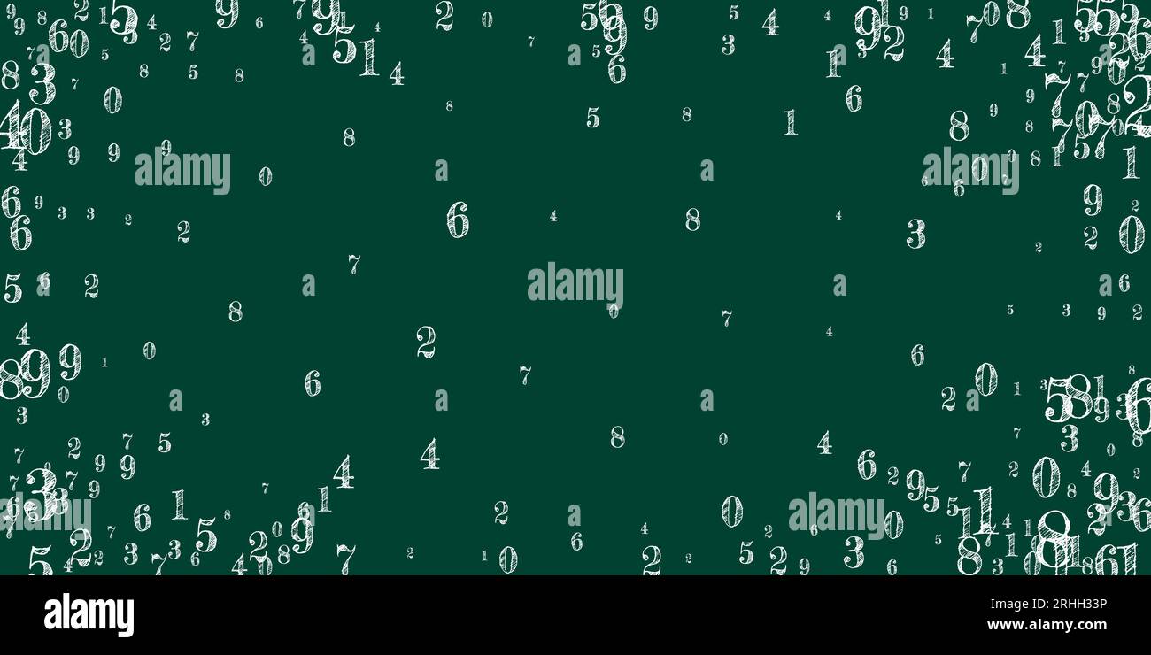 Scattered numbers. White chalk digits flying chaotic. Back to school ...