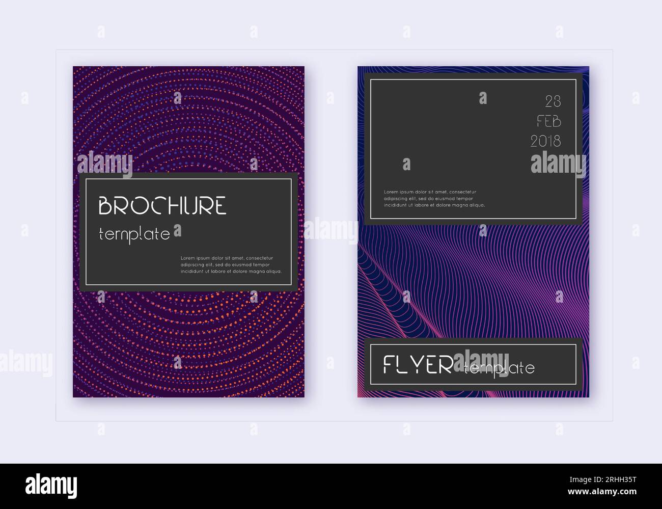 Black cover design template set. Violet abstract lines on dark ...