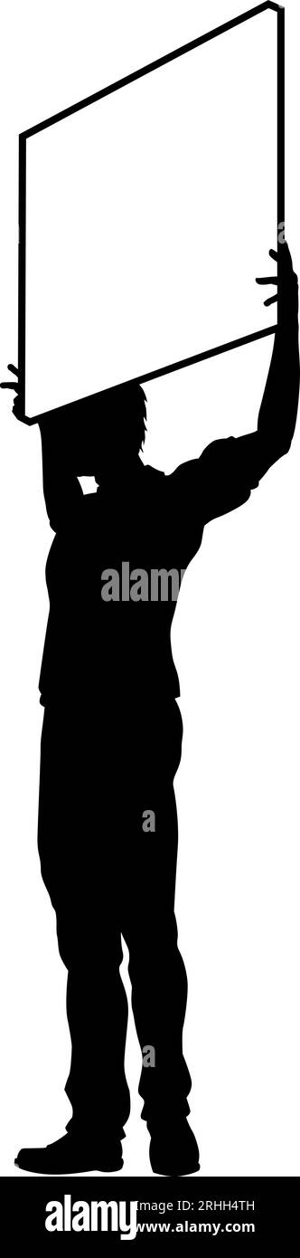 Protest Rally March Picket Sign Silhouette Person Stock Vector Image ...