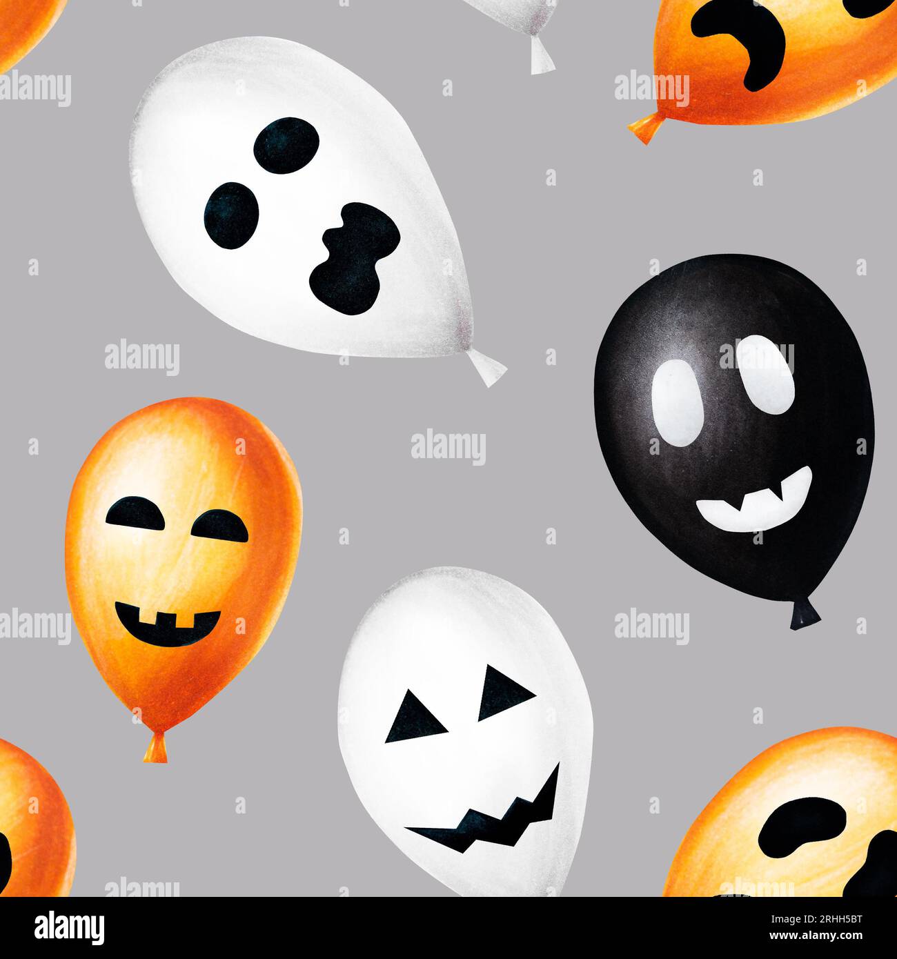 Watercolor Halloween seamless pattern with balloons illustration with ...