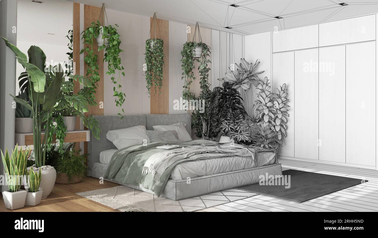 Architect interior designer concept: hand-drawn draft unfinished ...