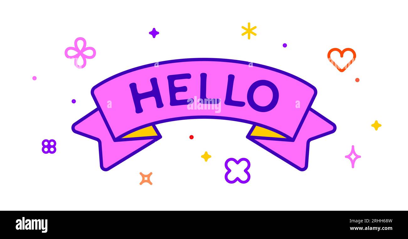 Ribbon and banner Hello. Greeting card with ribbon and word Hello ...