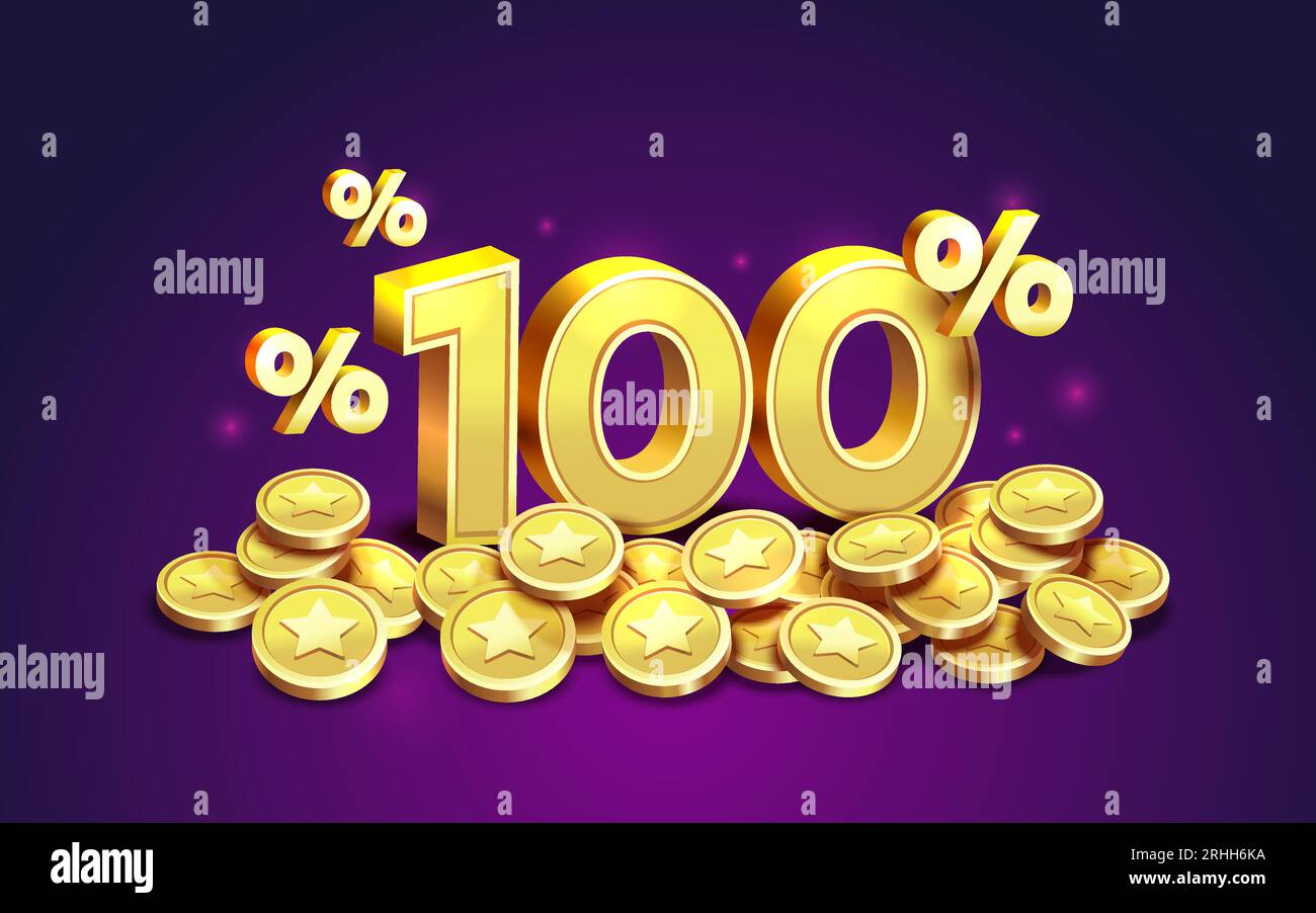 Cashback 100 Percentage golden coins, financial save off. Vector Stock ...