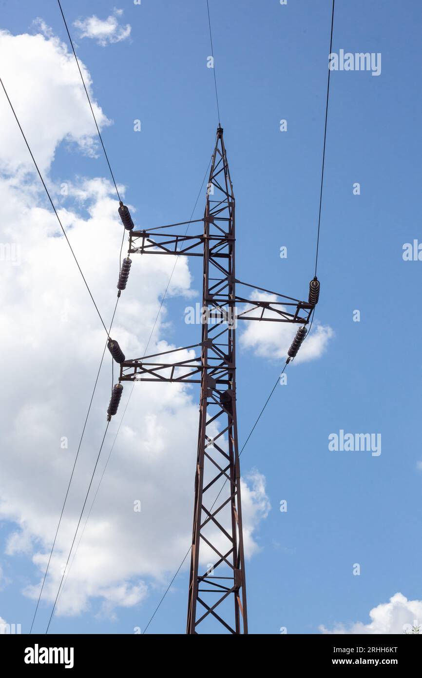 High voltage electric pole set as one of many on the entire length of ...