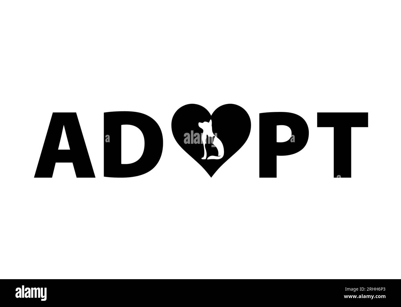 Adopt word with cat and dog in a heart on white background. Isolated ...
