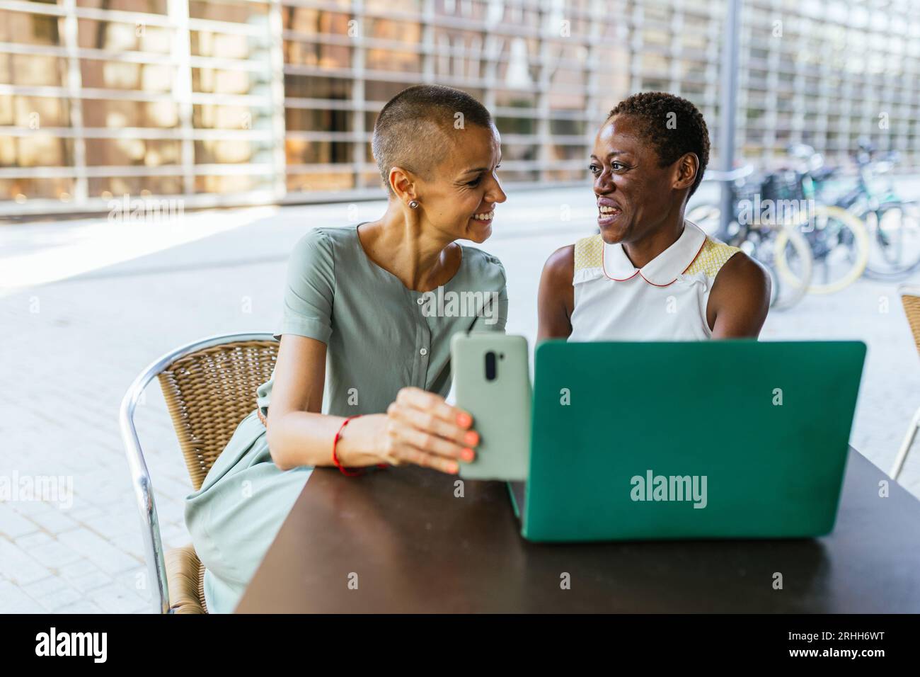 Professional Networking, Elegant Businesswomen Discussing on Terrace ...