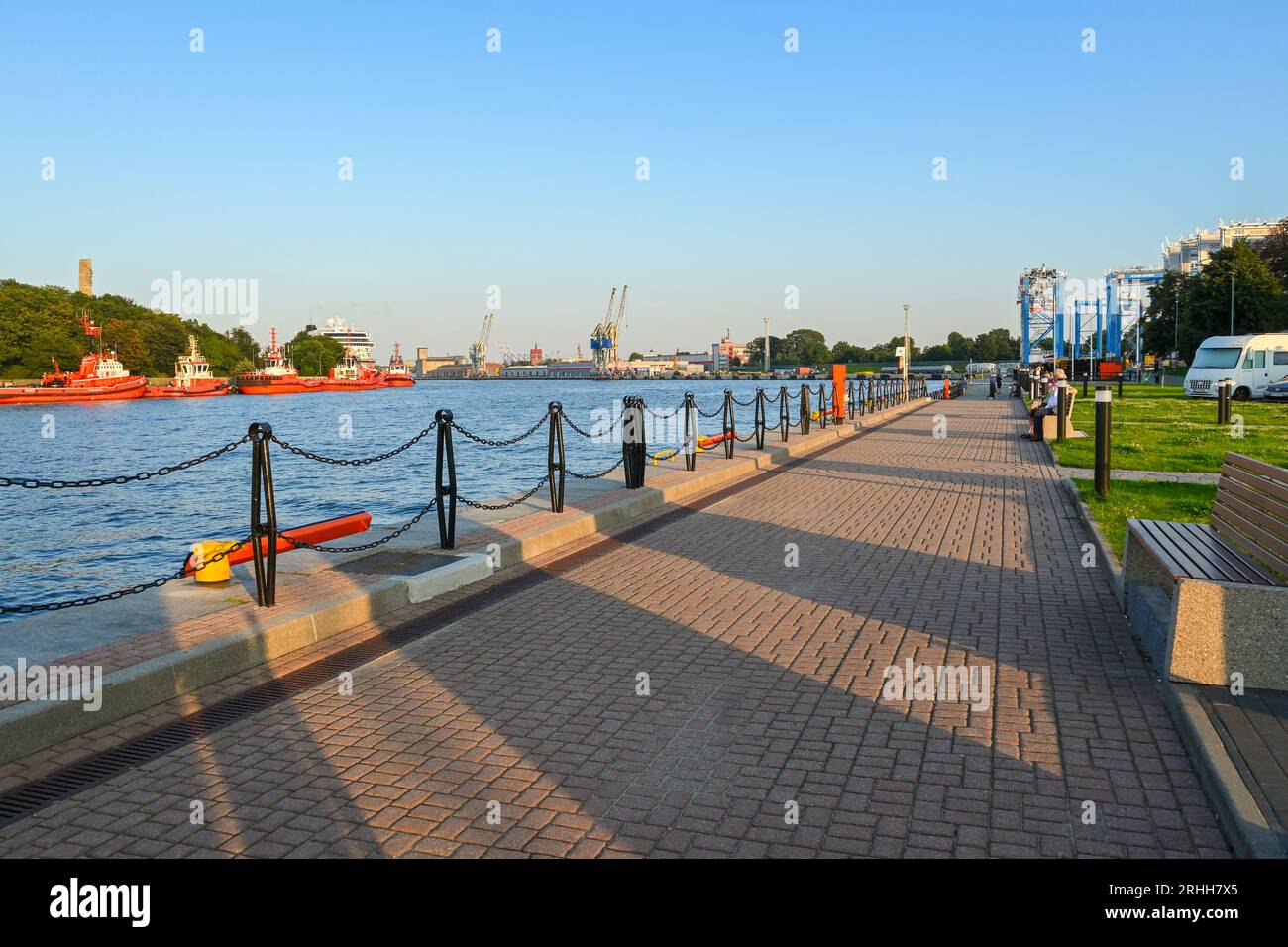 Gdansk, Poland - August 15, 2023: Seafront promenade in port of Gdansk ...
