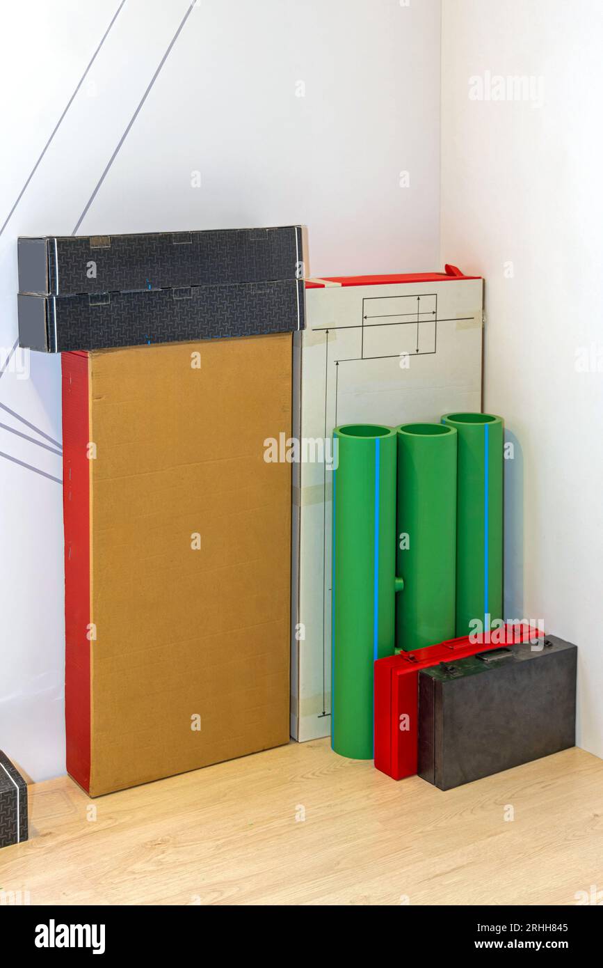 Boxes With Material Plastic Pipes Tools at Construction Site Stock ...