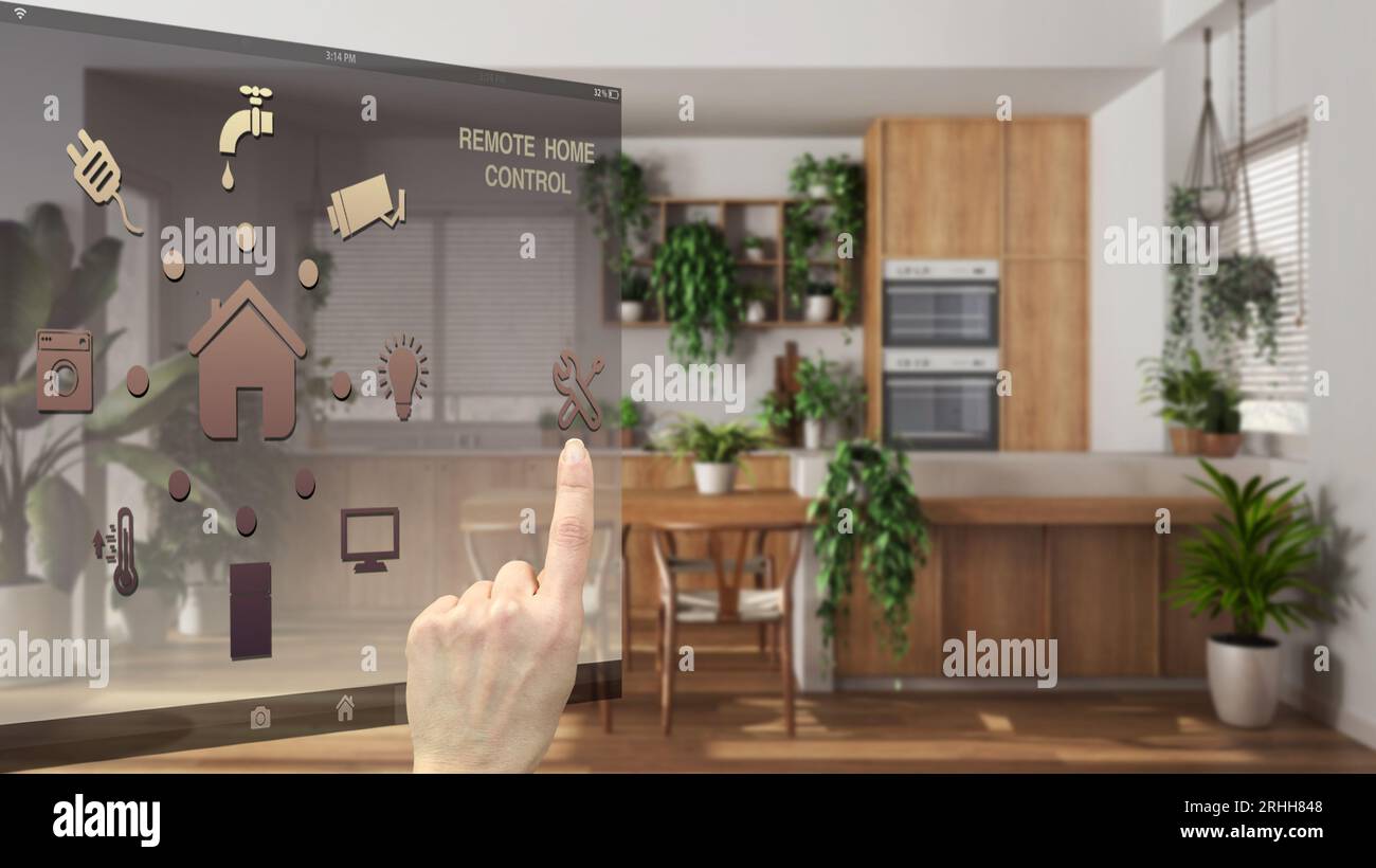 Smart home control concept, hand controlling digital interface from ...
