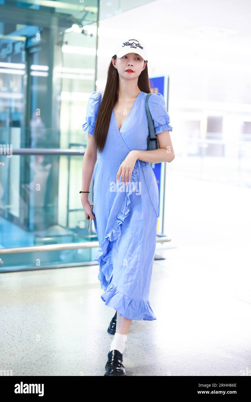 Chinese actress, host, and model Shen Mengchen appears at the airport in Shanghai, China. 15th ...