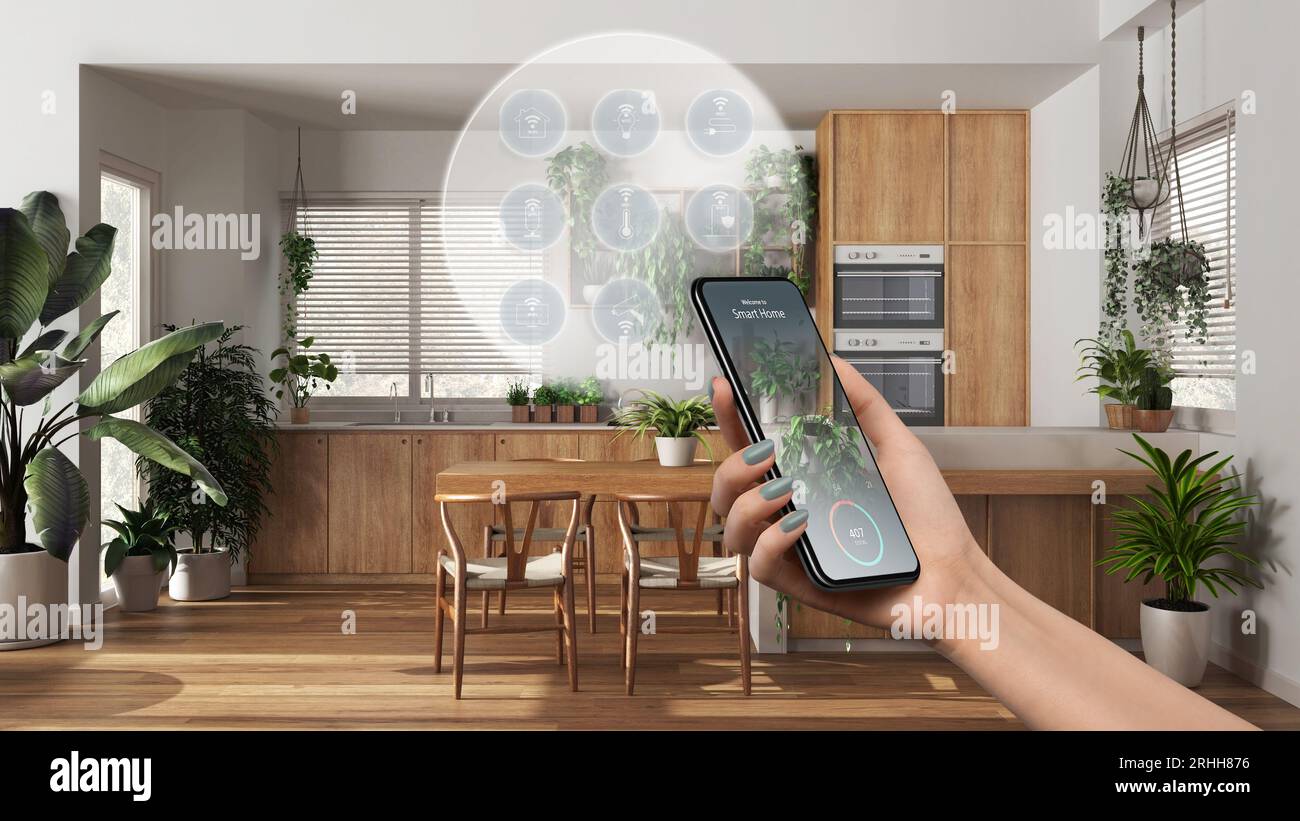 Smart home technology interface on phone app, augmented reality ...