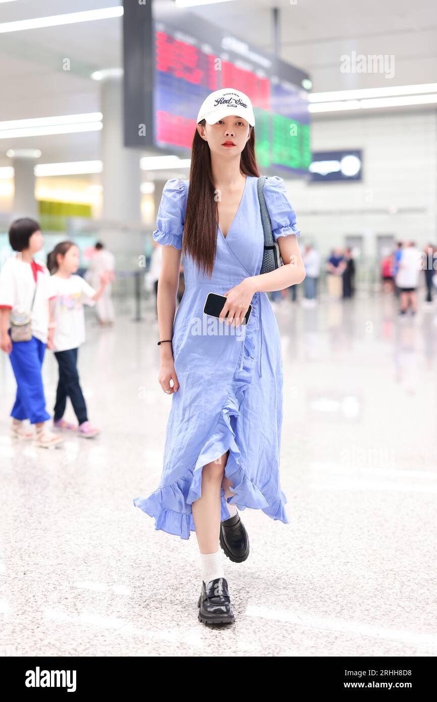 Chinese actress, host, and model Shen Mengchen appears at the airport in Shanghai, China. 15th ...