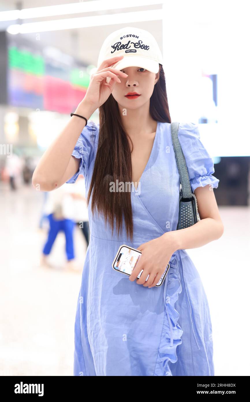 Chinese actress, host, and model Shen Mengchen appears at the airport in Shanghai, China. 15th ...