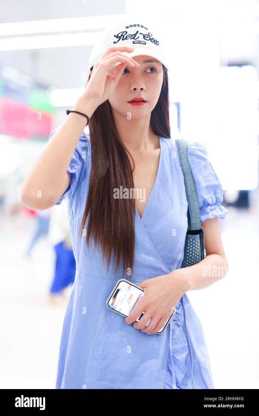 Chinese actress, host, and model Shen Mengchen appears at the airport in Shanghai, China. 15th ...