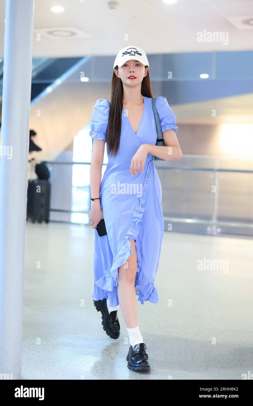 Chinese actress, host, and model Shen Mengchen appears at the airport in Shanghai, China. 15th ...