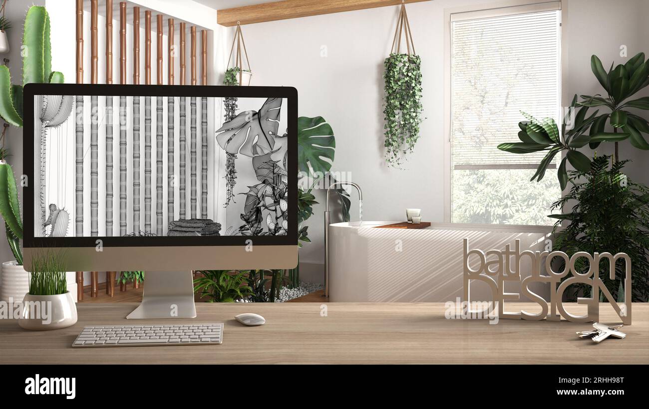 Architect designer project concept, wooden table with house keys, 3D ...