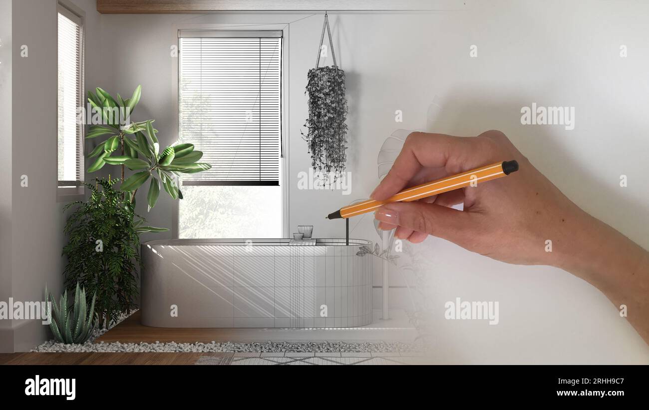 Architect interior designer concept: hand drawing a design interior ...