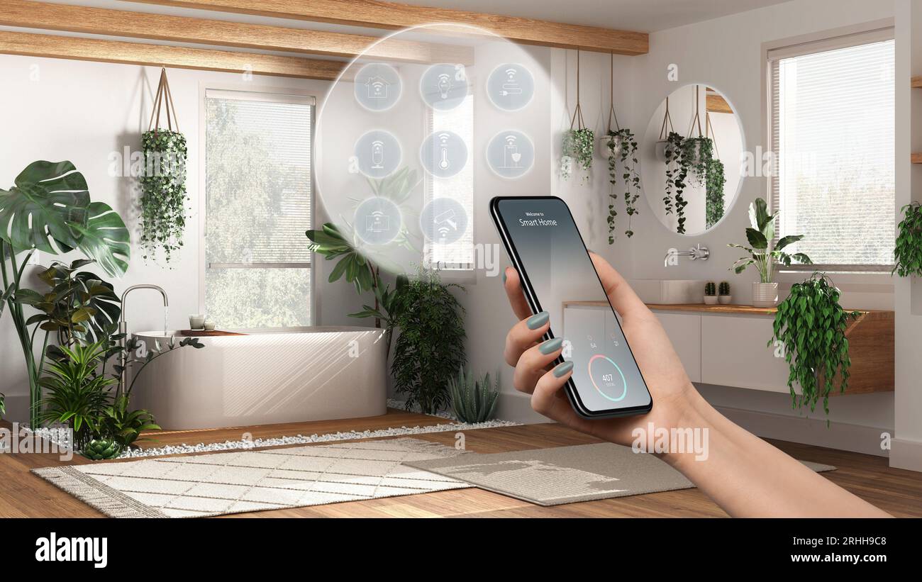 Smart home technology interface on phone app, augmented reality ...