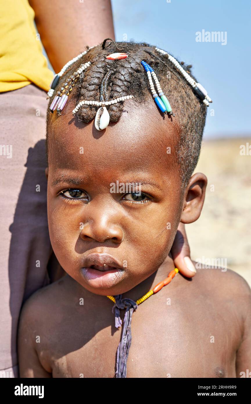 Namibia. Portrait of a child of Zemba Bantu ethnic group in Kunene ...