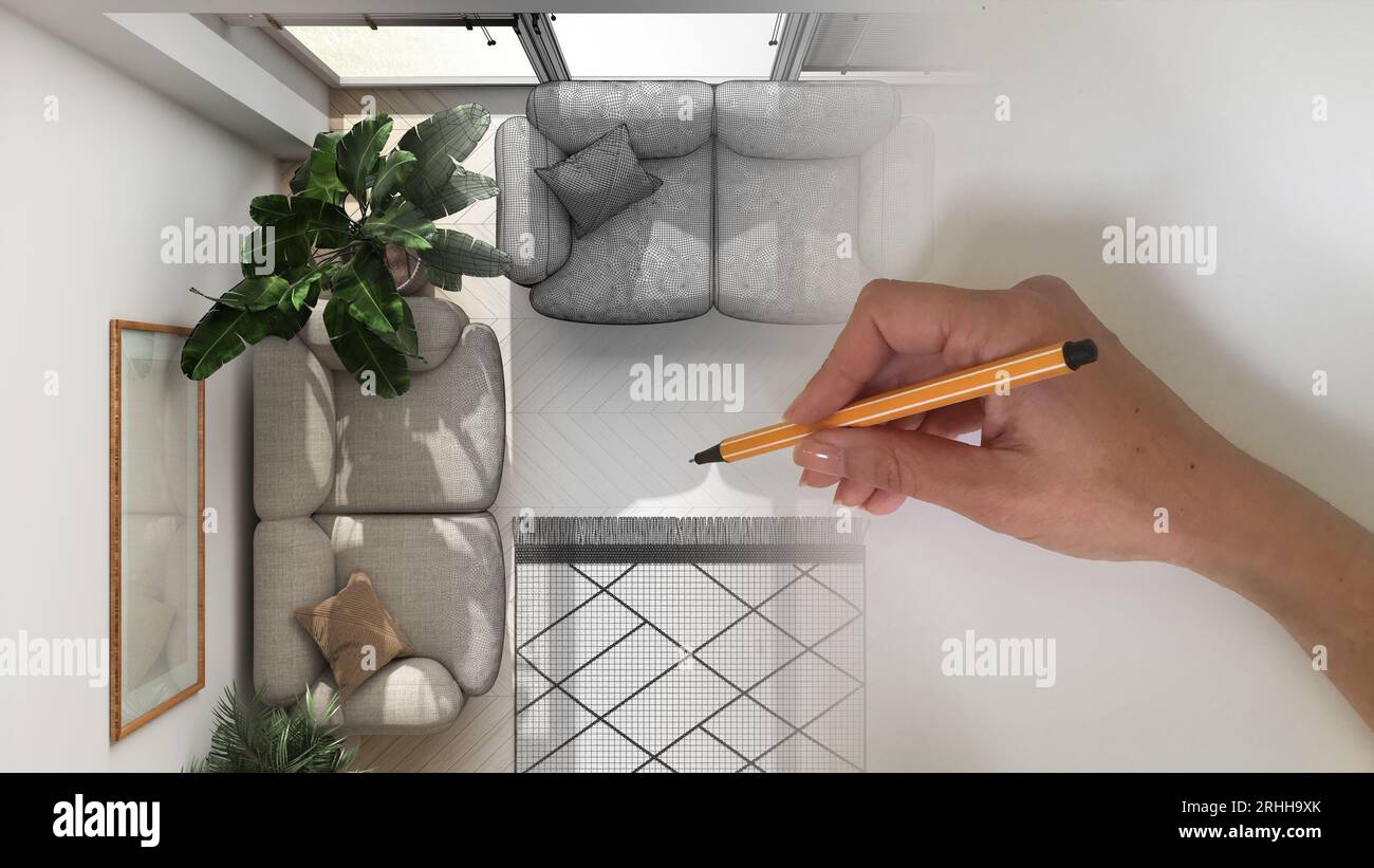 Architect interior designer concept: hand drawing a design interior ...