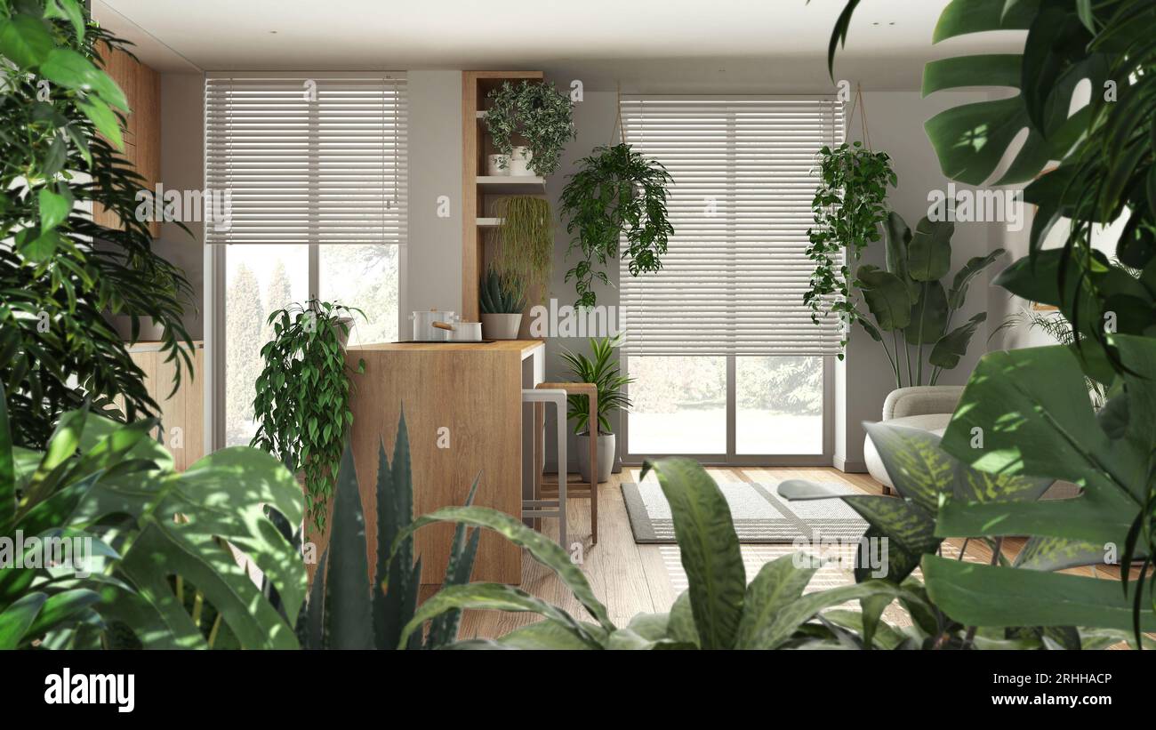 Jungle frame, biophilic idea. Tropical leaves over minimalist white ...