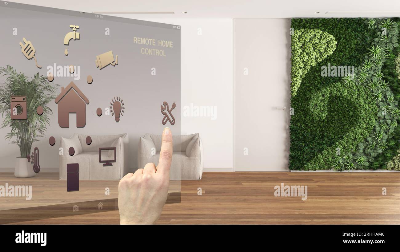 Smart home control concept, hand controlling digital interface from ...