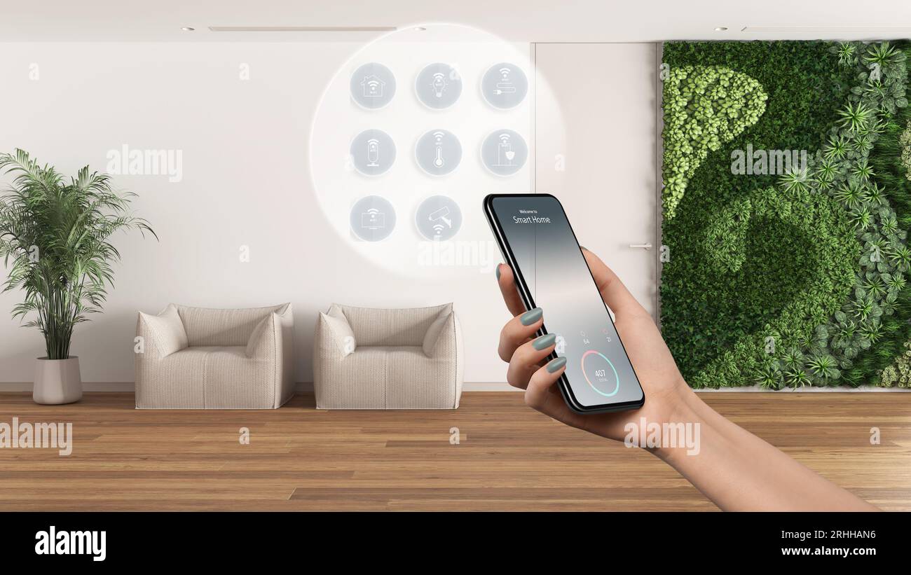 Smart home technology interface on phone app, augmented reality ...