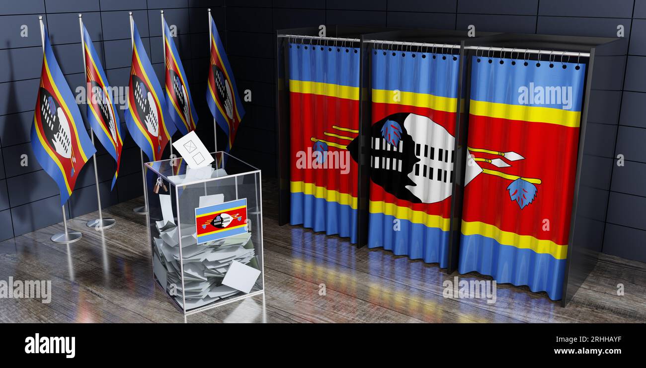 Eswatini - voting booths and ballot box - election concept - 3D ...