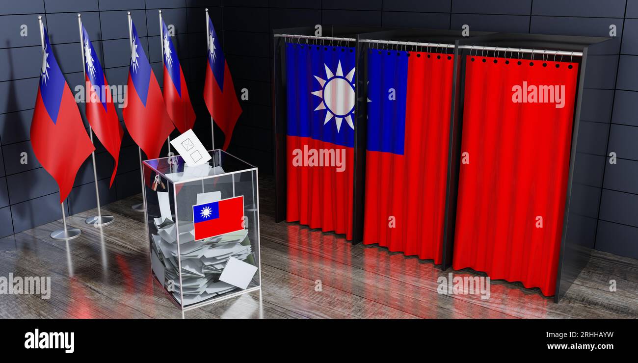 Taiwan - voting booths and ballot box - election concept - 3D ...