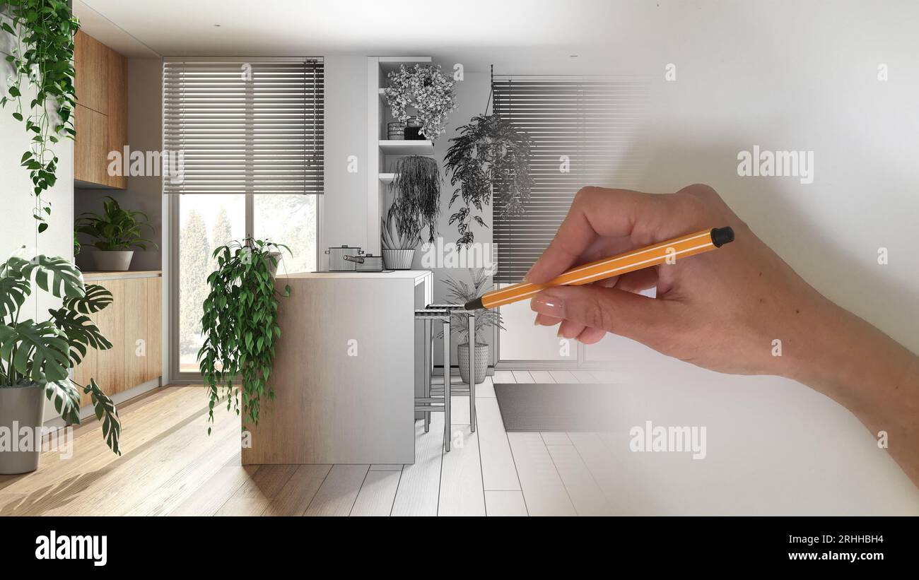 Architect interior designer concept: hand drawing a design interior ...