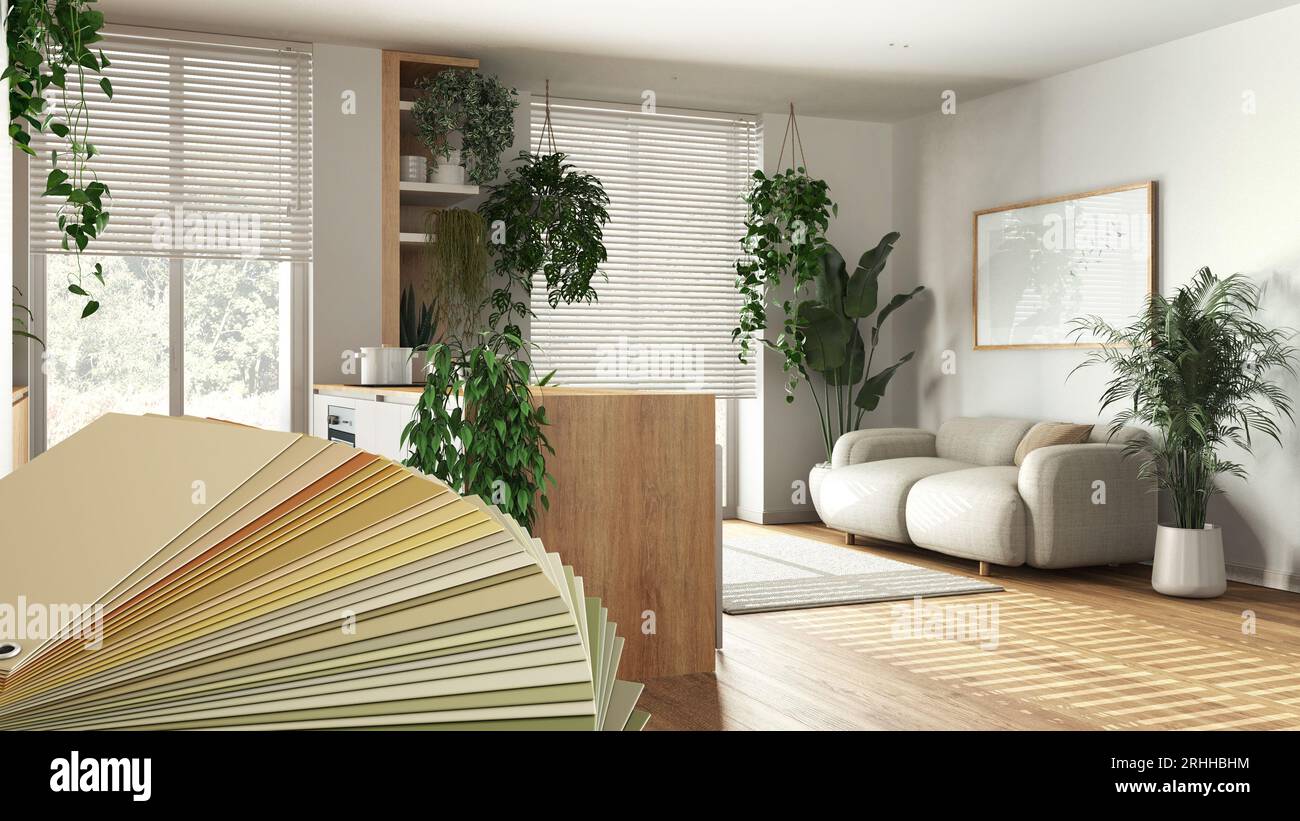 Color palette close up sample. Paint selection catalog over interior ...