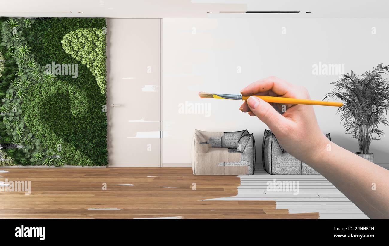 Blueprint project draft, sketch of sitting waiting room, hand painting ...