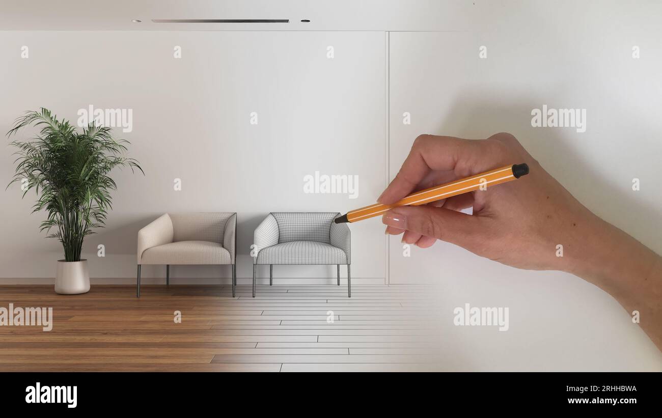 Architect interior designer concept: hand drawing a design interior ...