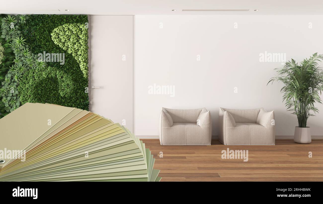 Color palette close up sample. Paint selection catalog over interior ...