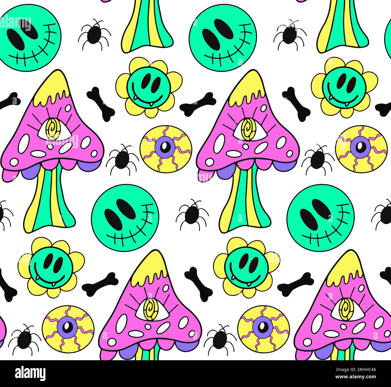 Groovy halloween pattern in retro 70s style. Psychedelic hippie design ...