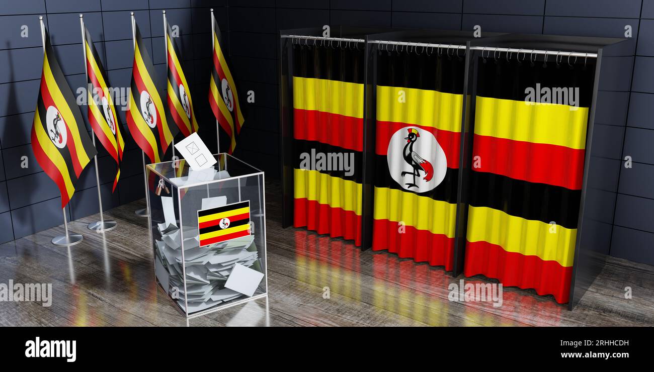 Uganda - voting booths and ballot box - election concept - 3D ...