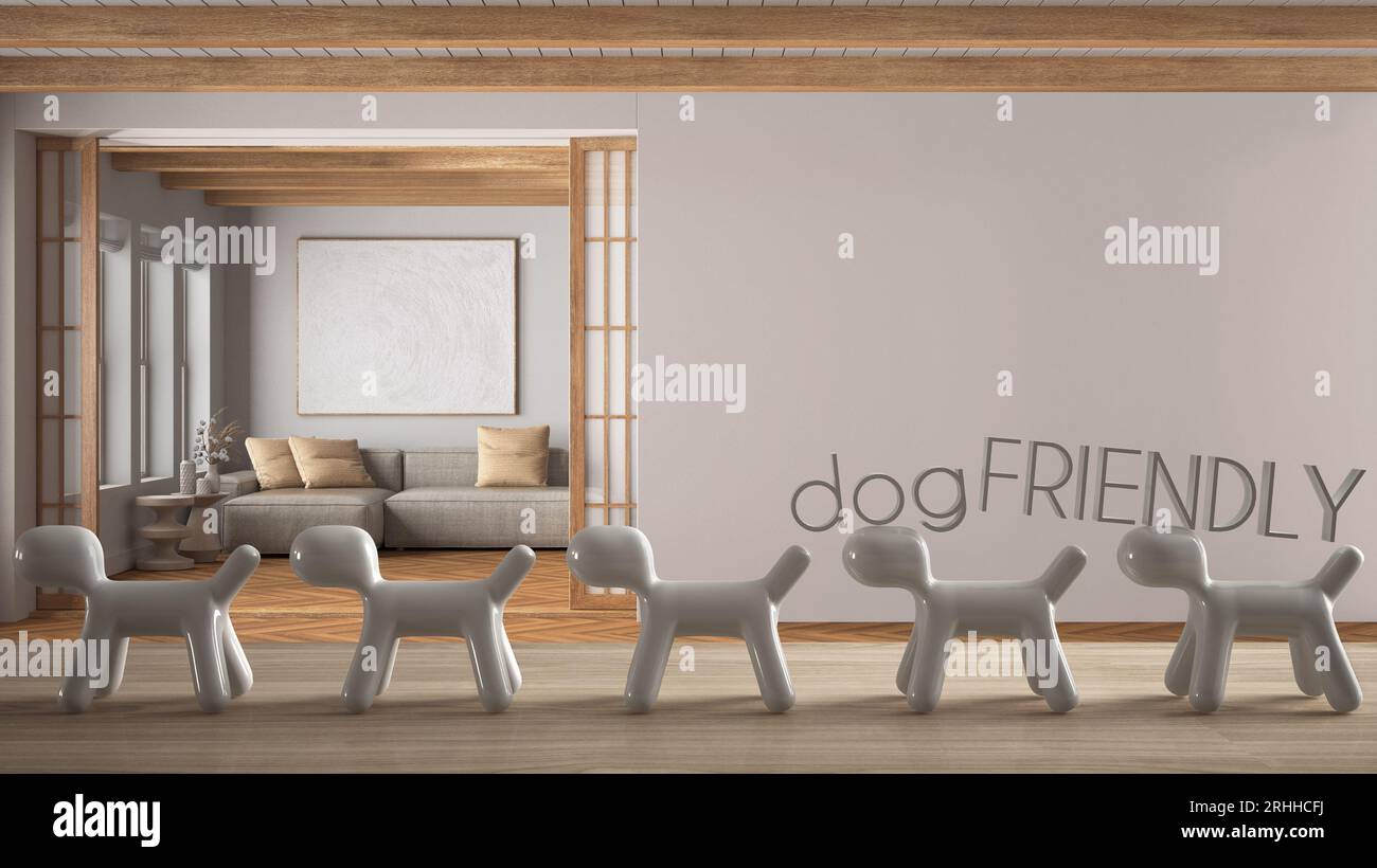 Wooden table top or shelf with line of stylized dogs, dog friendly ...