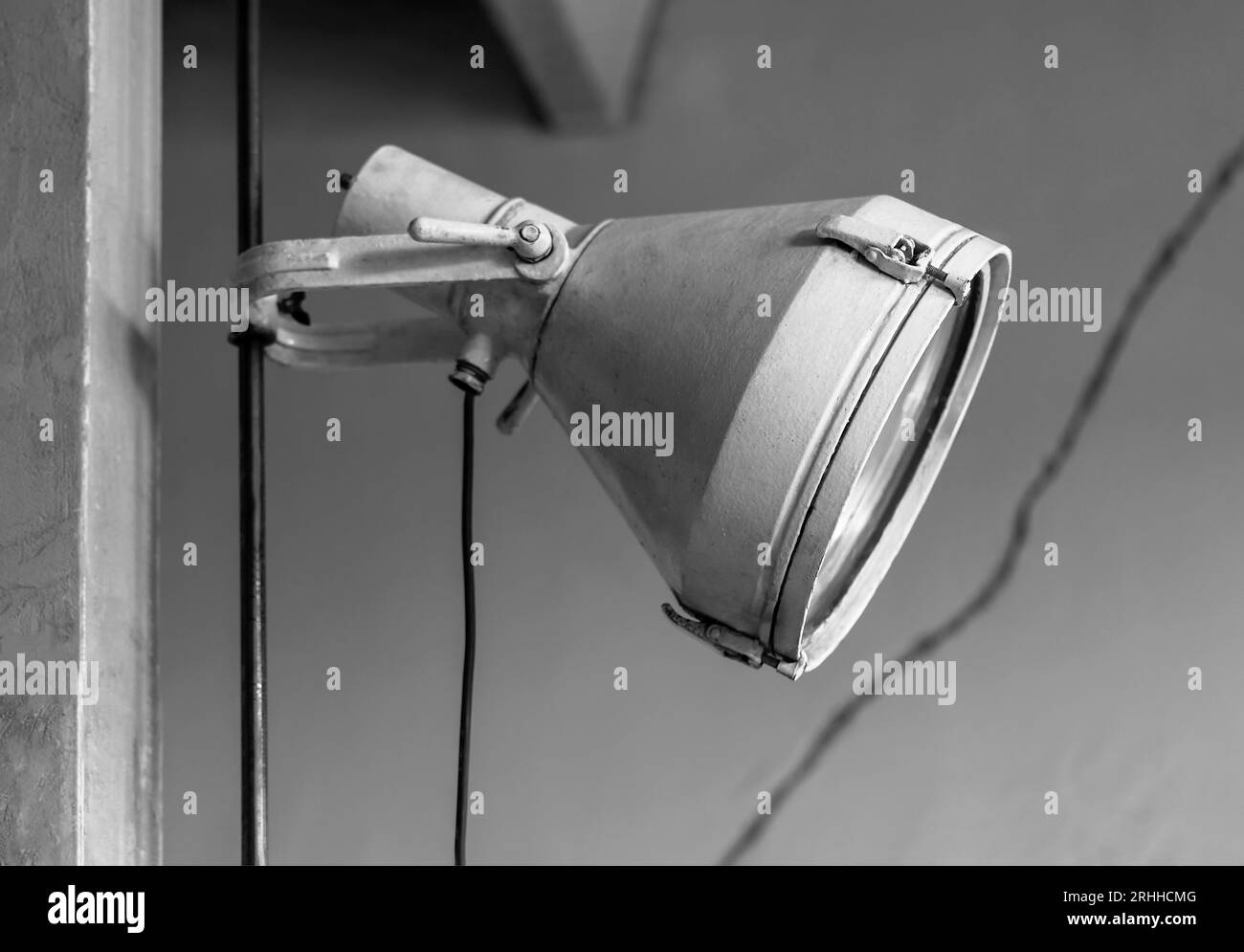 Minimal Industry style grey metallic lighting lamp on gray pillar and ...